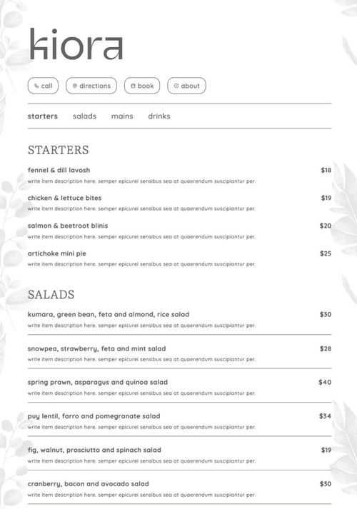 Free Simple Menu Template | Menuzen